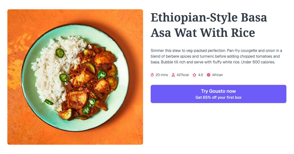 Ethiopian-Style Basa Asa Wat With Rice (20 mins) | Gousto Recipe Search