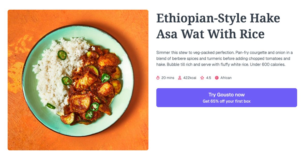 Ethiopian-Style Hake Asa Wat With Rice (20 mins) | Gousto Recipe Search