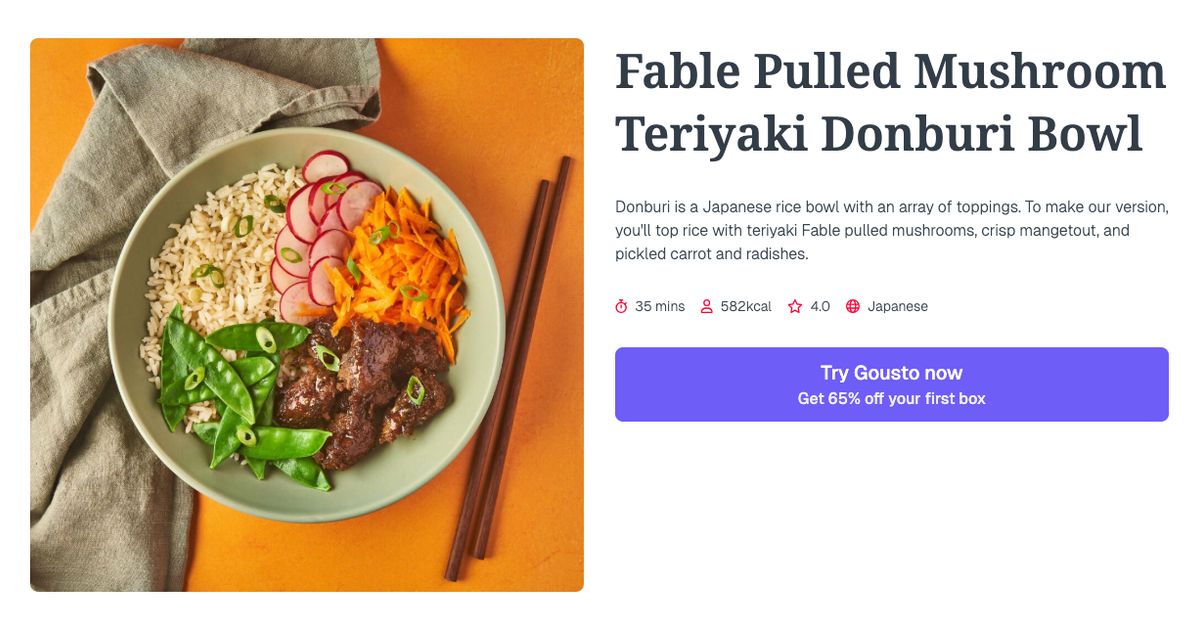 Fable Pulled Mushroom Teriyaki Donburi Bowl (35 mins) | Gousto Recipe ...