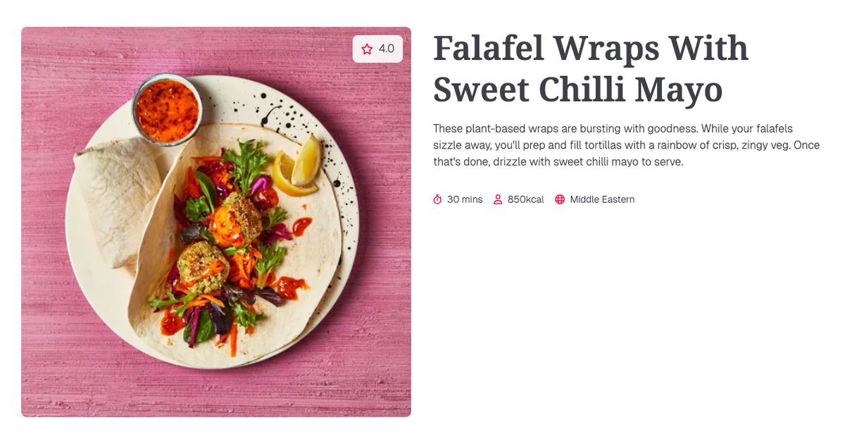 Falafel Wraps With Sweet Chilli Mayo (30 mins) | Gousto Recipe Search