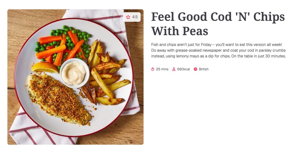 Feel Good Cod 'N' Chips With Peas (25 mins) | Gousto Recipe Search