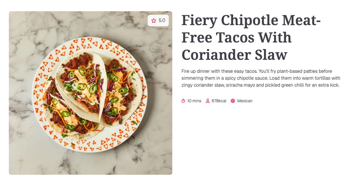 Fiery Chipotle Meat-Free Tacos With Coriander Slaw (10 mins) | Gousto ...