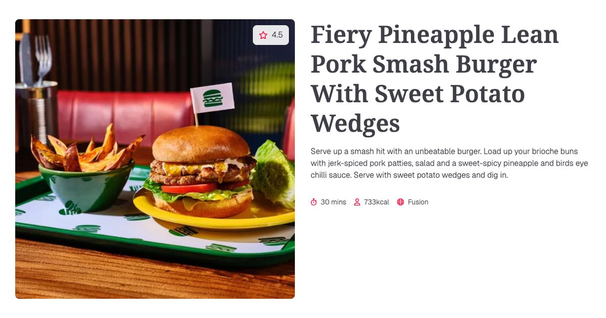 Fiery Pineapple Lean Pork Smash Burger With Sweet Potato Wedges (30 ...