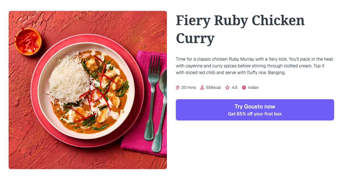 Fiery Ruby Chicken Curry (20 mins) | Gousto Recipe Search