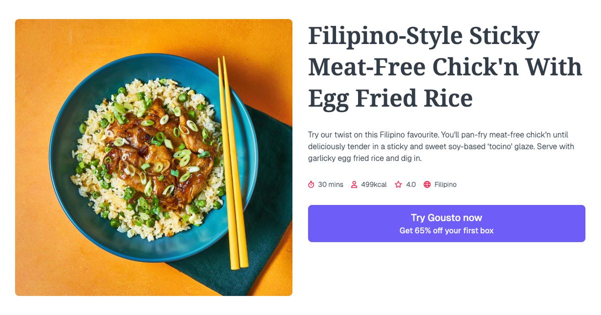 Filipino-Style Sticky Meat-Free Chick'n With Egg Fried Rice (30 mins ...