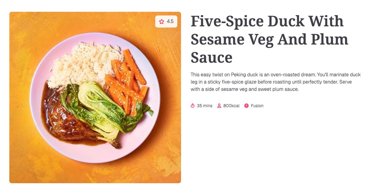 Five-Spice Duck With Sesame Veg And Plum Sauce (35 mins) | Gousto ...