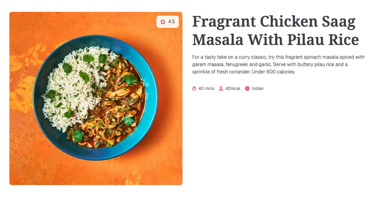 Fragrant Chicken Saag Masala With Pilau Rice (40 mins) | Gousto Recipe ...