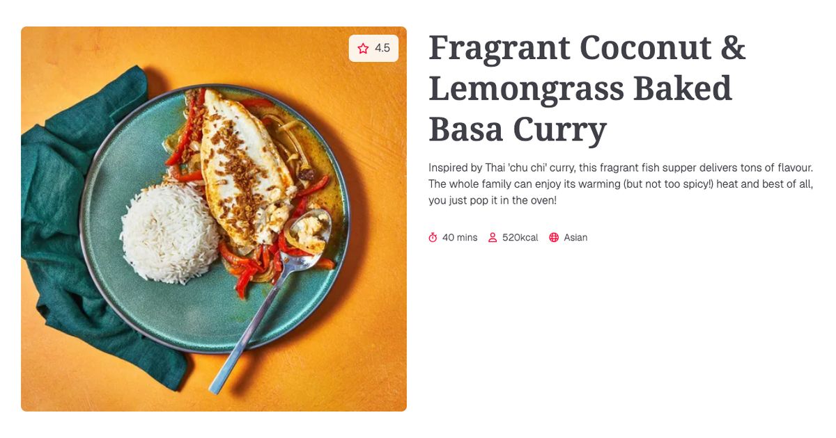 Fragrant Coconut & Lemongrass Baked Basa Curry (40 mins) | Gousto ...