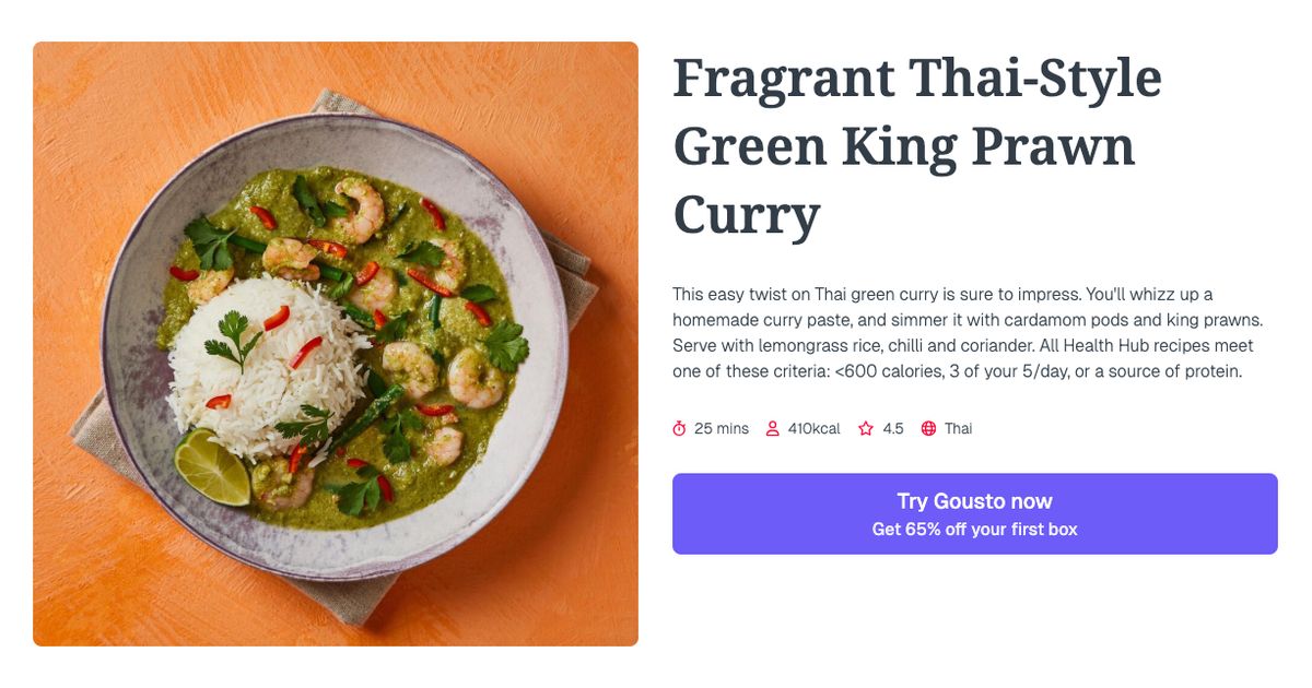 Fragrant Thai-Style Green King Prawn Curry (25 mins) | Gousto Recipe Search
