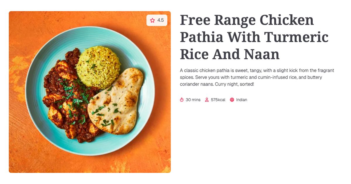 Free Range Chicken Pathia With Turmeric Rice And Naan (30 mins ...