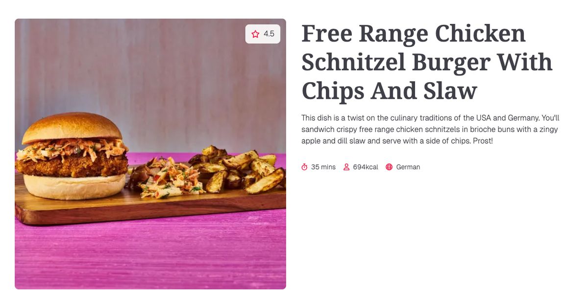 Free Range Chicken Schnitzel Burger With Chips And Slaw (35 mins ...