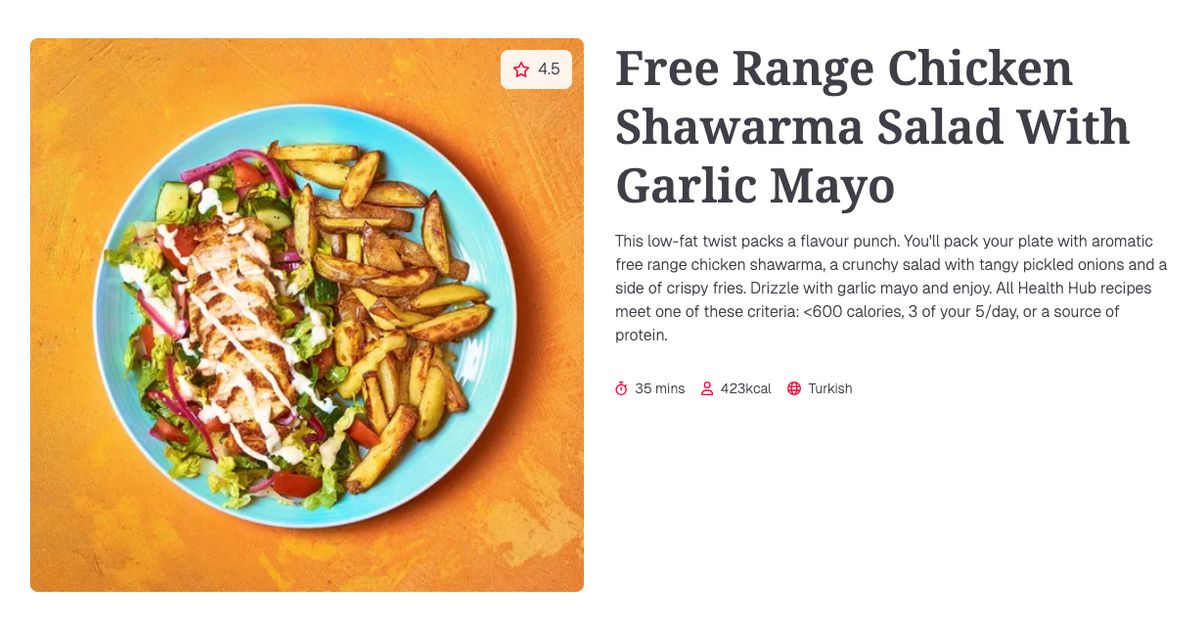 Free Range Chicken Shawarma Salad With Garlic Mayo (35 mins) | Gousto ...