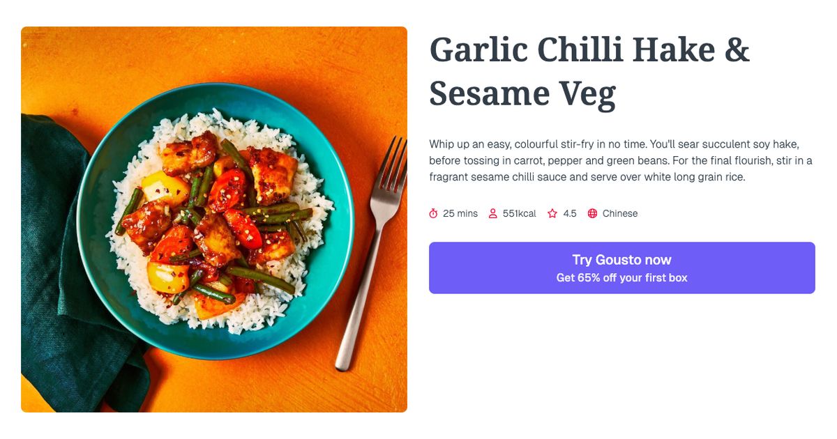 Garlic Chilli Hake & Sesame Veg (25 mins) | Gousto Recipe Search