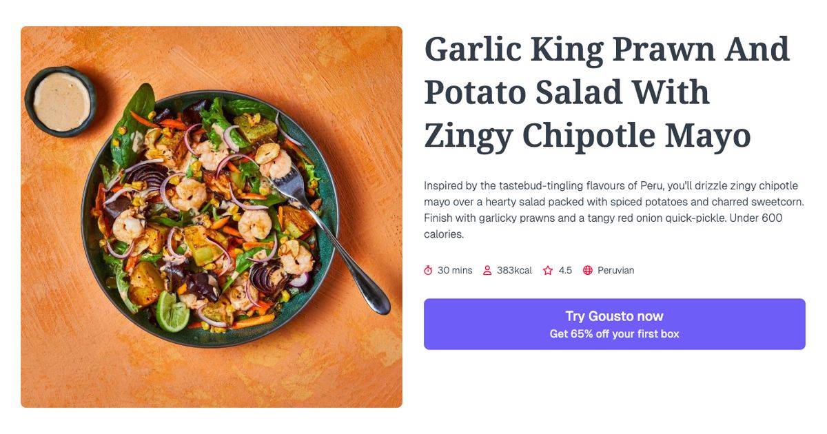 Garlic King Prawn And Potato Salad With Zingy Chipotle Mayo (30 mins) | Gousto Recipe Search