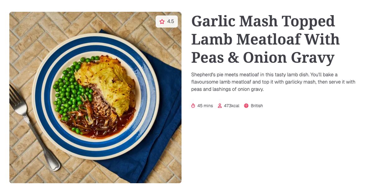 Garlic Mash Topped Lamb Meatloaf With Peas & Onion Gravy (45 mins ...