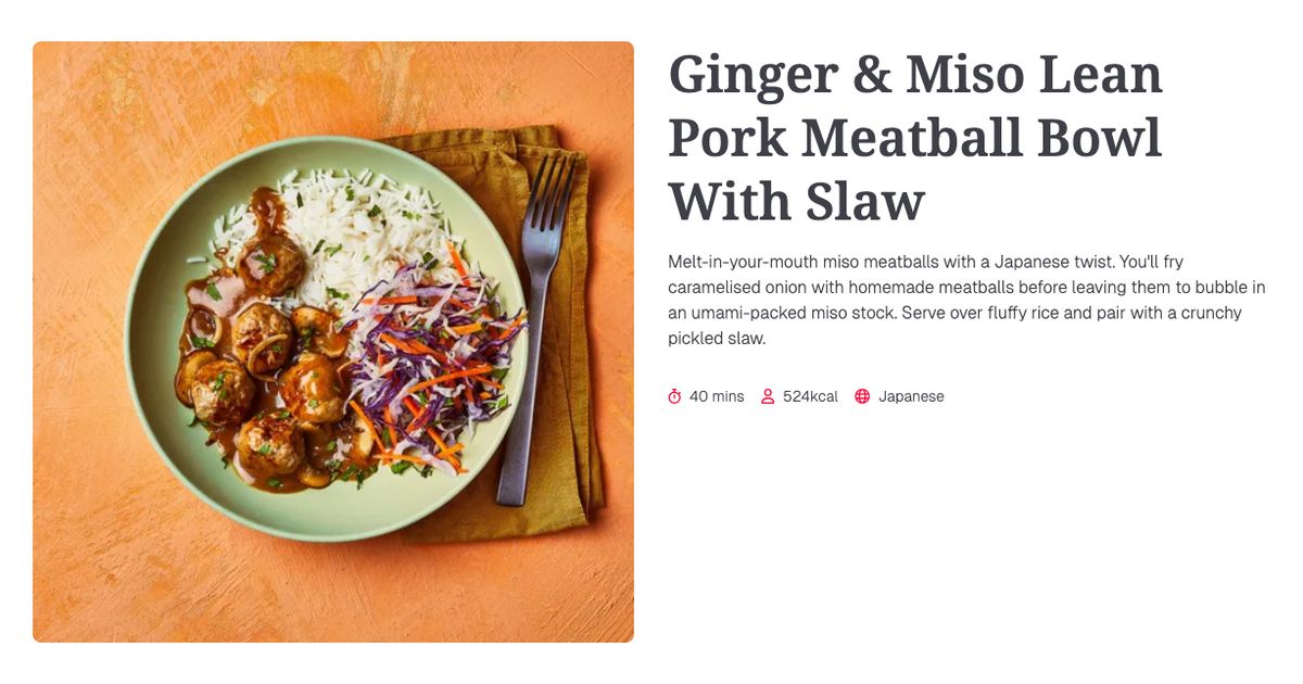 Ginger & Miso Lean Pork Meatball Bowl With Slaw (40 mins) | Gousto ...