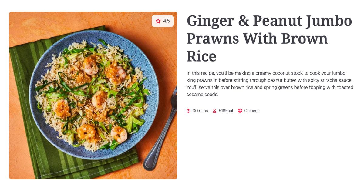 Ginger & Peanut Jumbo Prawns With Brown Rice (30 mins) | Gousto Recipe ...