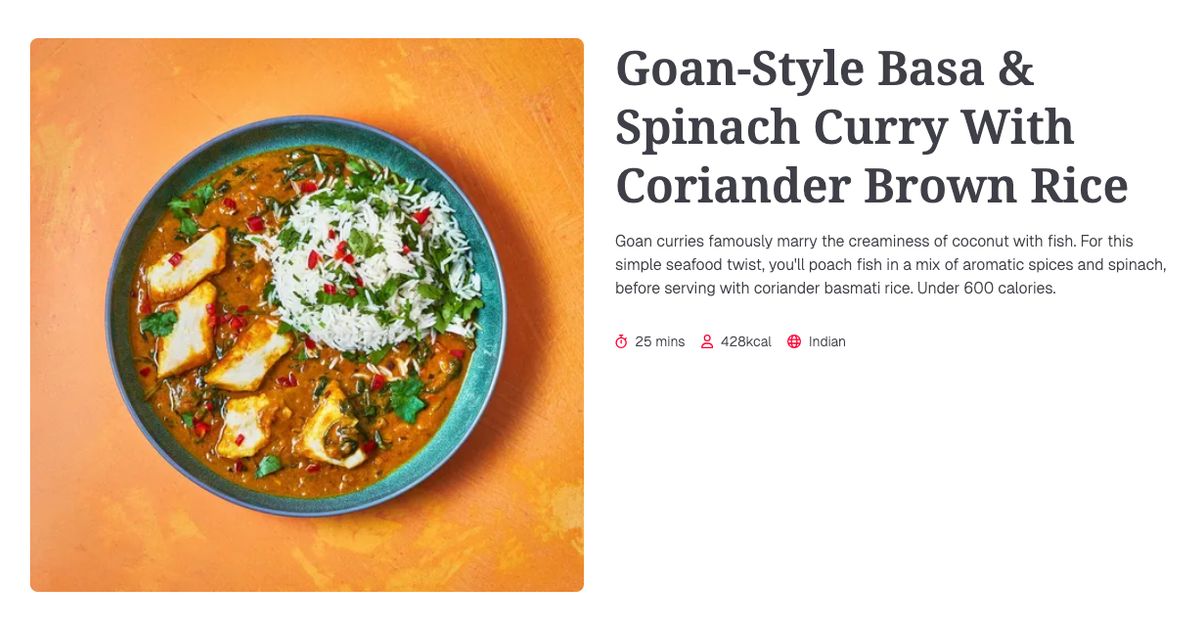 Goan-Style Basa & Spinach Curry With Coriander Brown Rice (25 mins ...