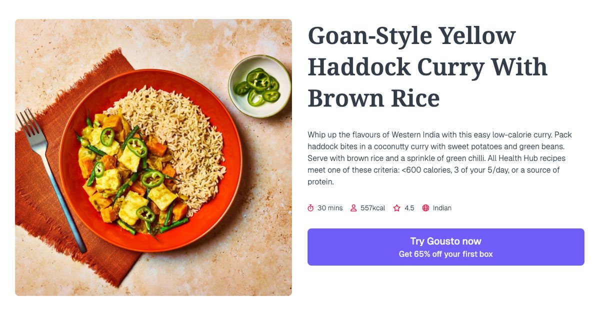 Goan-Style Yellow Haddock Curry With Brown Rice (30 mins) | Gousto ...