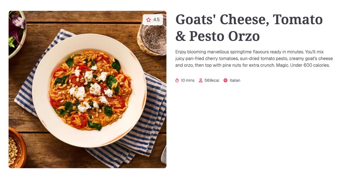 Goats' Cheese, Tomato & Pesto Orzo (10 mins) | Gousto Recipe Search