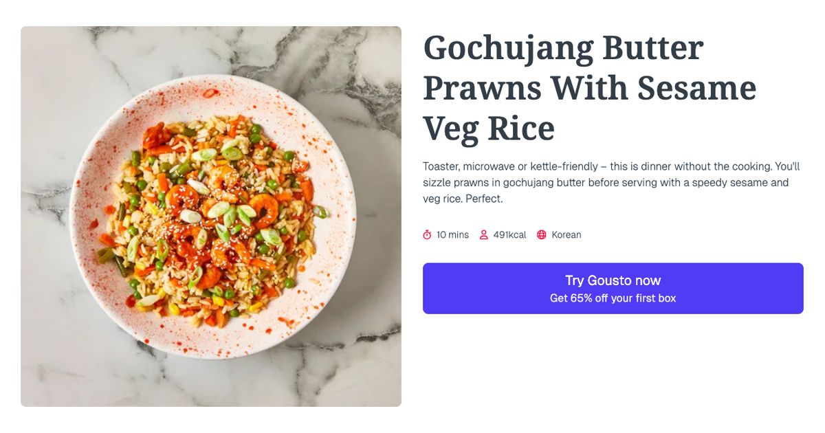 Gochujang Butter Prawns With Sesame Veg Rice (10 mins) | Gousto Recipe ...