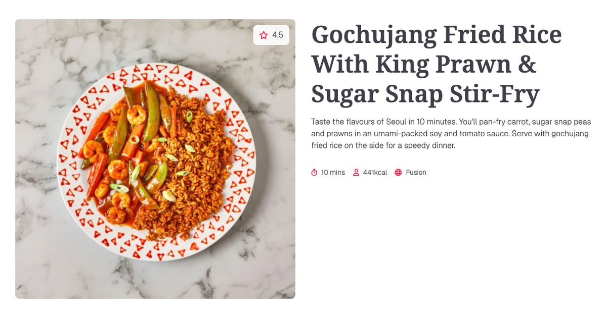 Gochujang Fried Rice With King Prawn & Sugar Snap Stir-Fry (10 mins ...