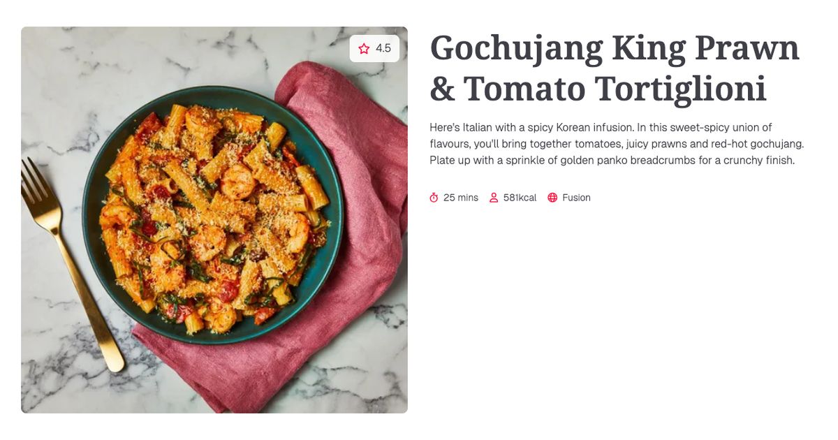 Gochujang King Prawn & Tomato Tortiglioni (25 mins) | Gousto Recipe Search