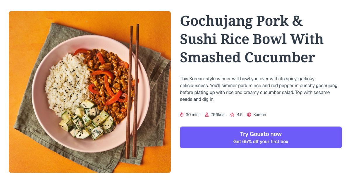 Gochujang Pork & Sushi Rice Bowl With Smashed Cucumber (30 mins ...