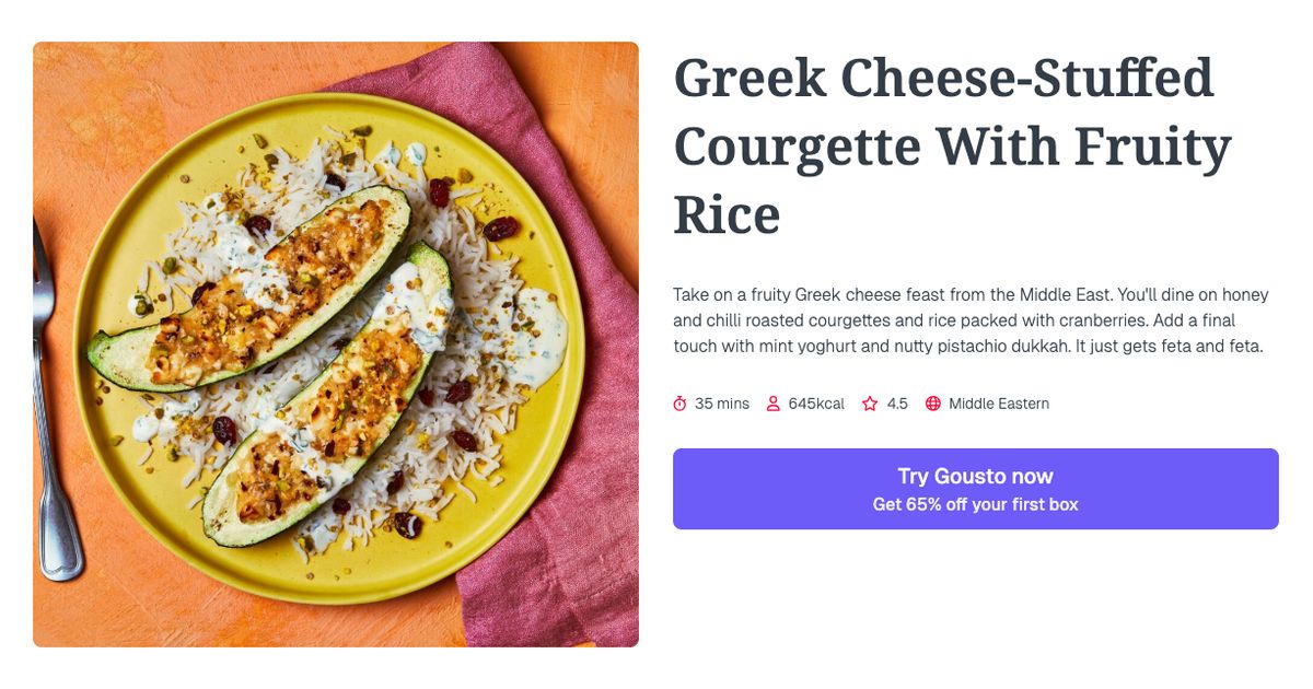 Greek Cheese-Stuffed Courgette With Fruity Rice (35 mins) | Gousto ...