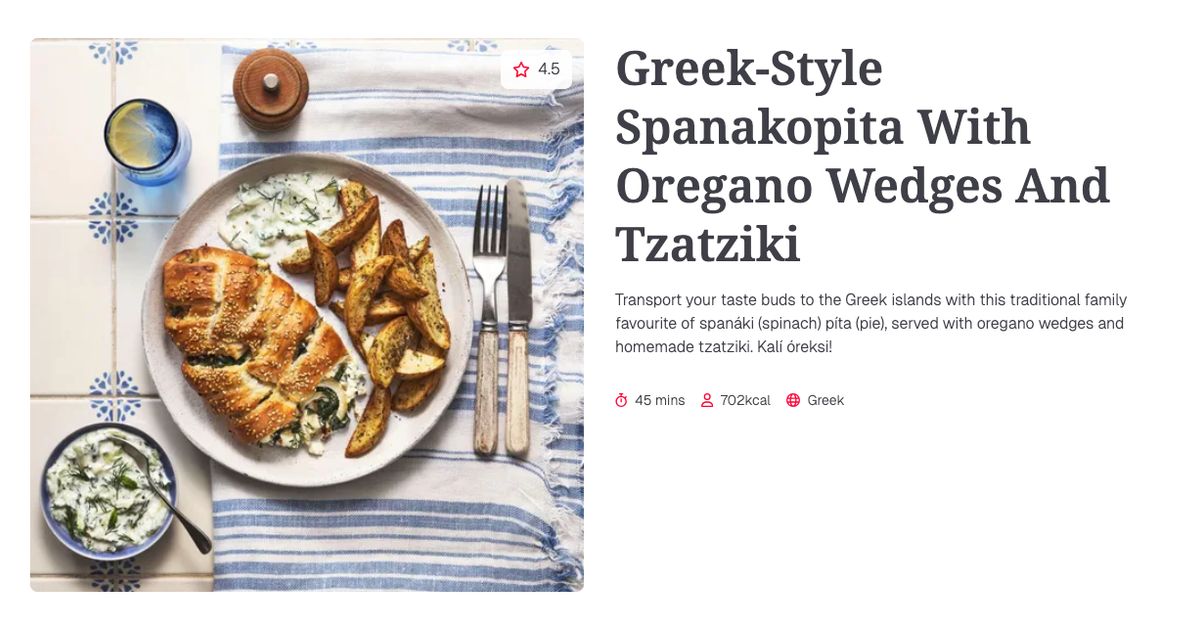 Greek-Style Spanakopita With Oregano Wedges And Tzatziki (45 mins ...