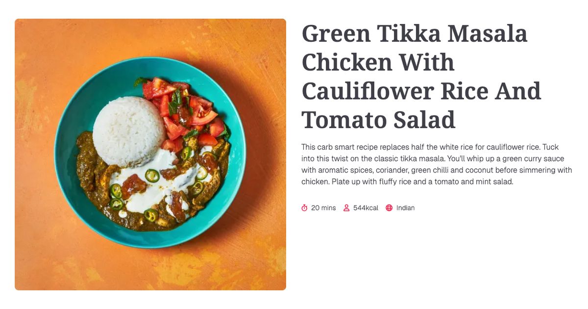Green Tikka Masala Chicken With Cauliflower Rice And Tomato Salad (20 ...