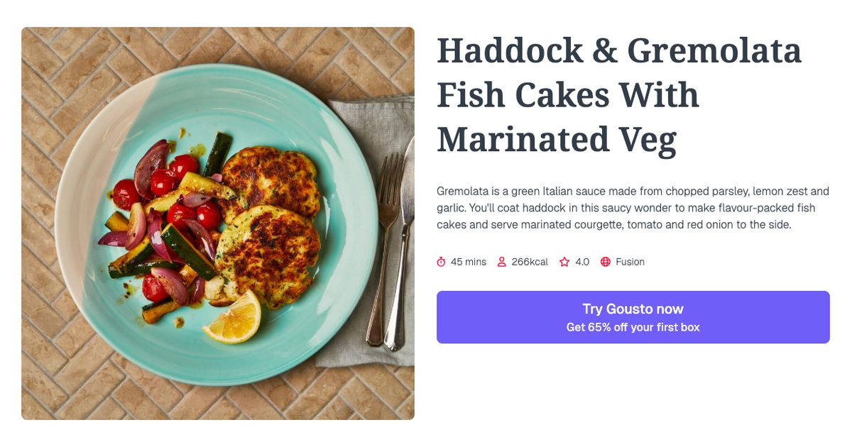 Haddock & Gremolata Fish Cakes With Marinated Veg (45 mins) | Gousto ...