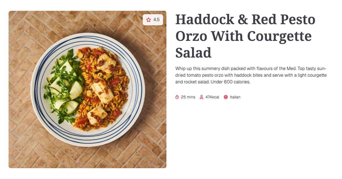 Haddock & Red Pesto Orzo With Courgette Salad (25 mins) | Gousto Recipe ...