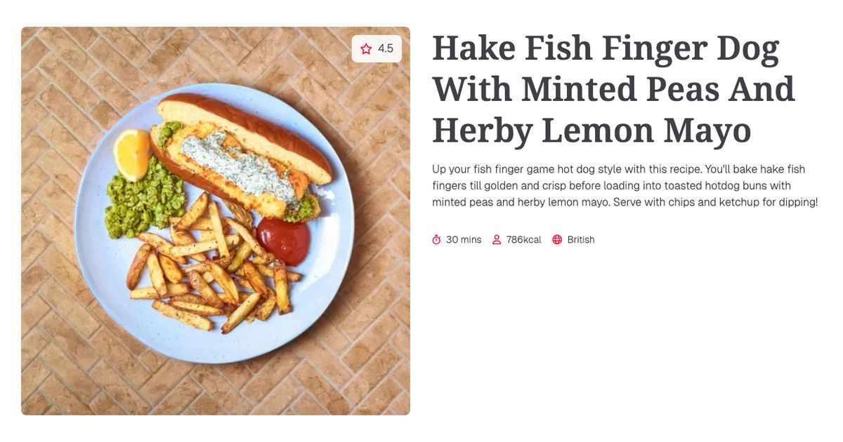 Hake Fish Finger Dog With Minted Peas And Herby Lemon Mayo (30 mins ...