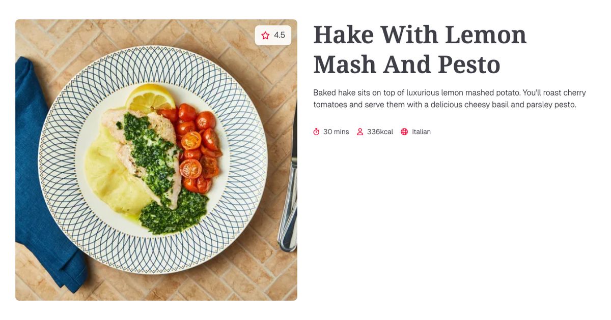 Hake With Lemon Mash And Pesto (30 mins) | Gousto Recipe Search