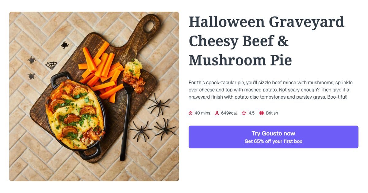 Halloween Graveyard Cheesy Beef & Mushroom Pie (40 mins) | Gousto ...