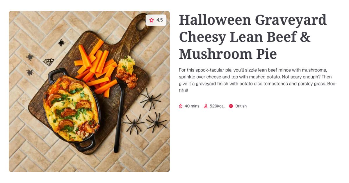 Halloween Graveyard Cheesy Lean Beef & Mushroom Pie (40 mins) | Gousto ...