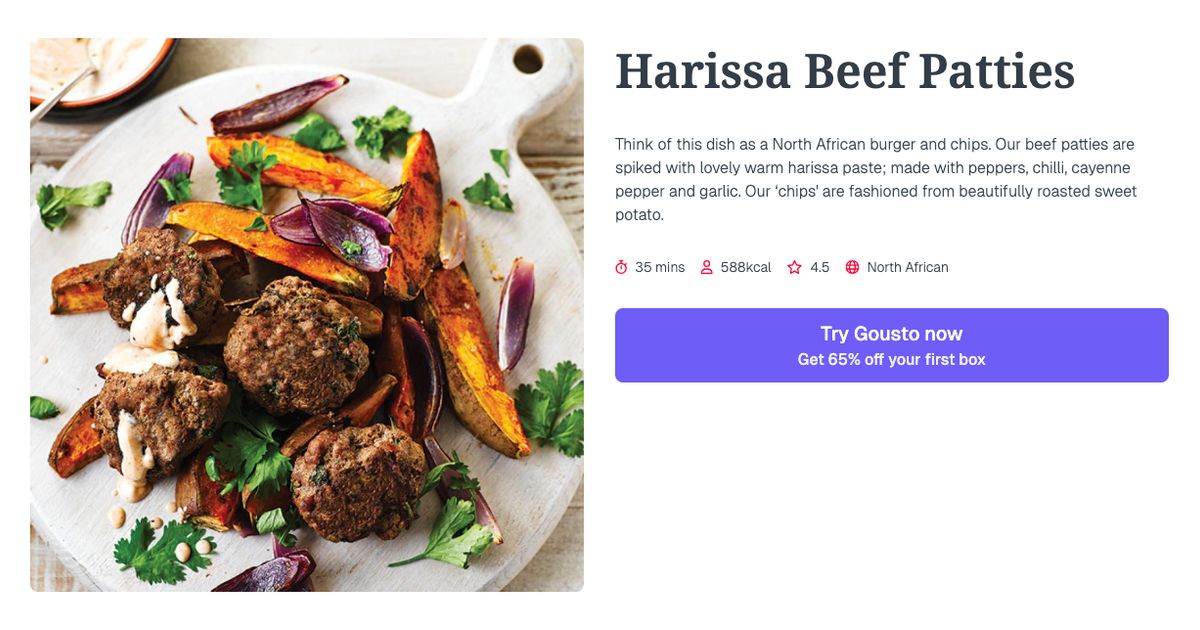 Harissa Beef Patties (35 mins) | Gousto Recipe Search