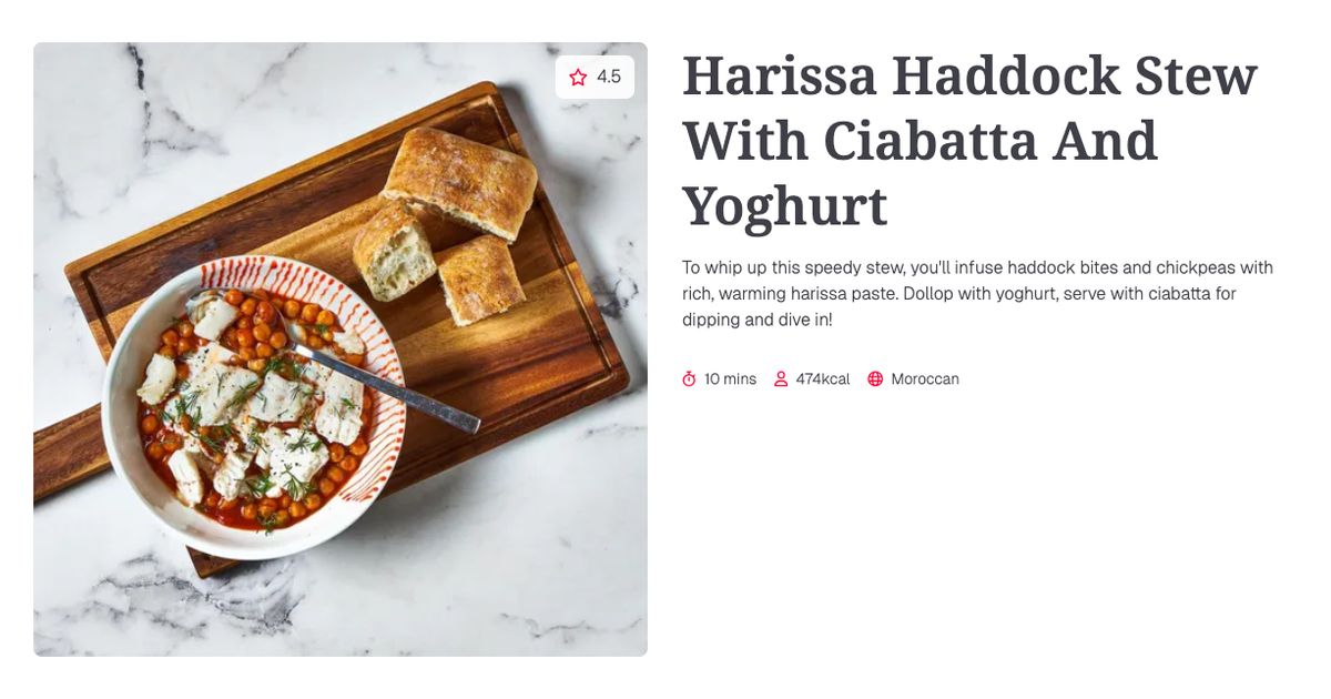 Harissa Haddock Stew With Ciabatta And Yoghurt (10 mins) | Gousto ...