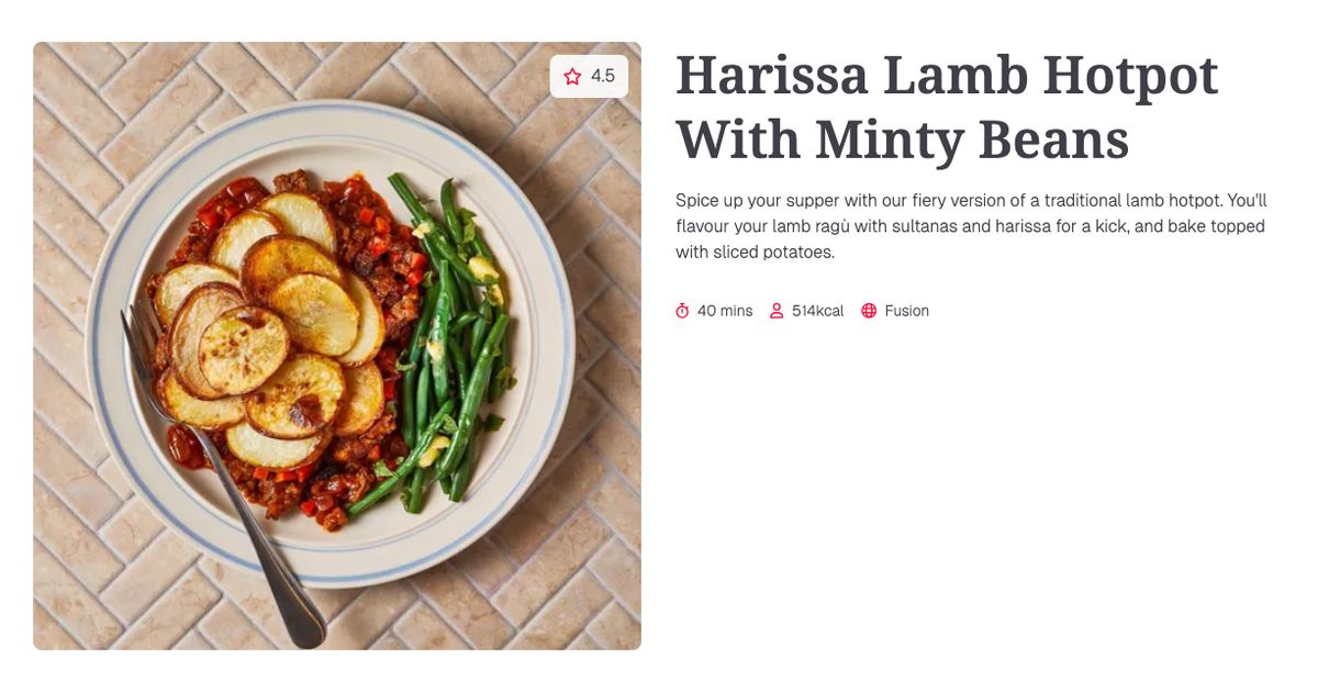 Harissa Lamb Hotpot With Minty Beans (40 mins) | Gousto Recipe Search