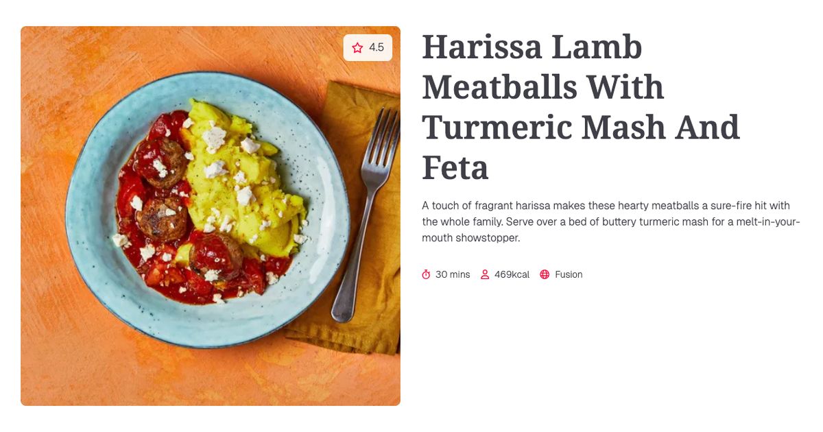 Harissa Lamb Meatballs With Turmeric Mash And Feta (30 mins) | Gousto ...