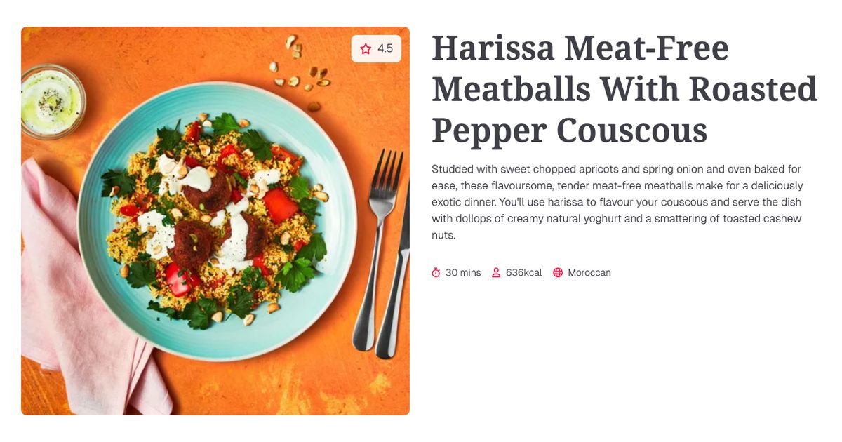 Harissa Meat-Free Meatballs With Roasted Pepper Couscous (30 mins ...
