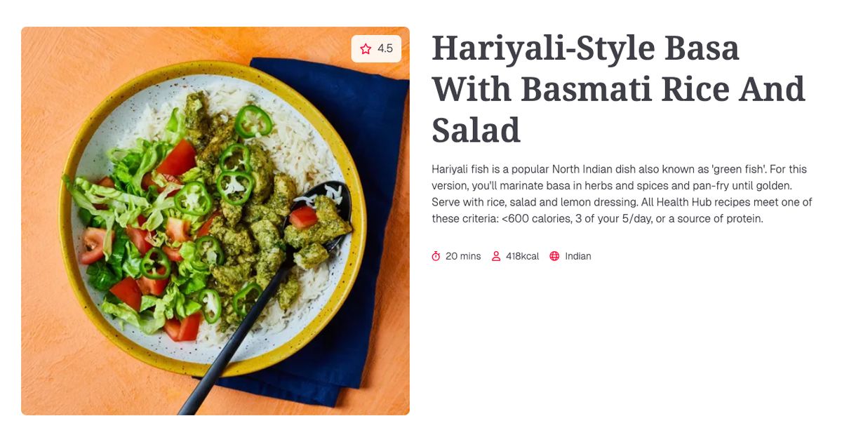 Hariyali-Style Basa With Basmati Rice And Salad (20 mins) | Gousto ...