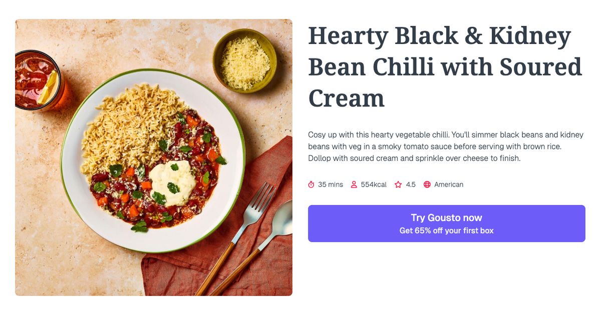 Hearty Black & Kidney Bean Chilli with Soured Cream (35 mins) | Gousto ...