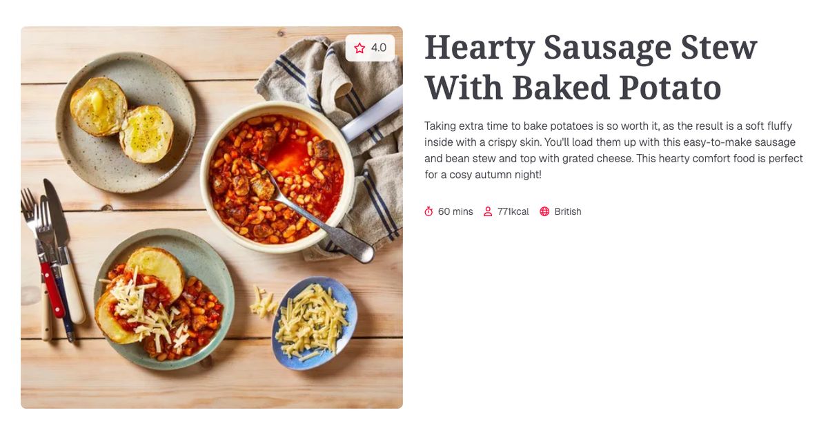 Hearty Sausage Stew With Baked Potato (60 mins) | Gousto Recipe Search