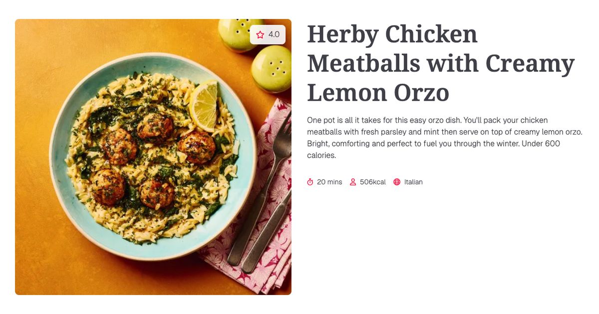 Herby Chicken Meatballs With Creamy Lemon Orzo (20 mins) | Gousto ...