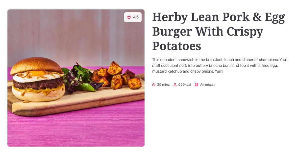 Herby Lean Pork & Egg Burger With Crispy Potatoes (35 mins) | Gousto ...