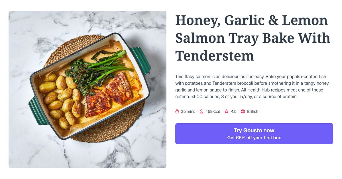 Honey, Garlic & Lemon Salmon Tray Bake With Tenderstem (35 mins) | Gousto Recipe Search