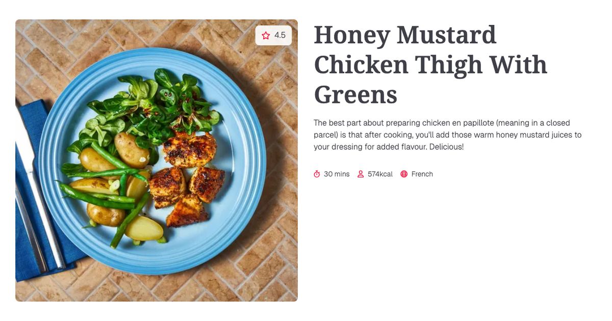 Honey Mustard Chicken Thigh With Greens (30 mins) | Gousto Recipe Search