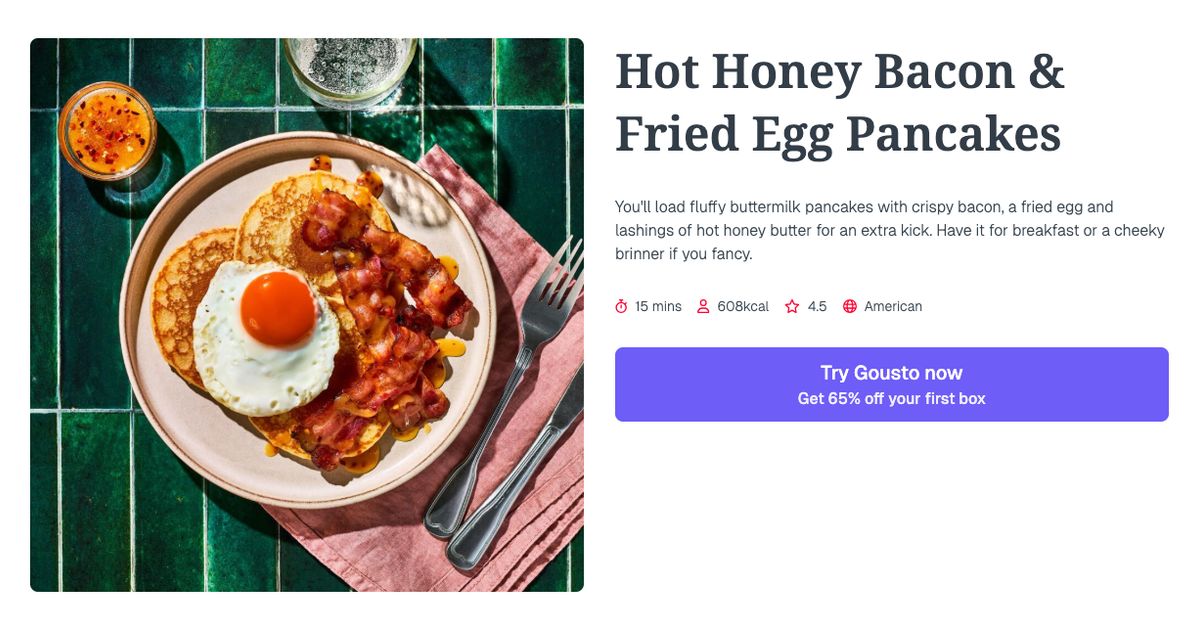 Hot Honey Bacon & Fried Egg Pancakes (15 mins) | Gousto Recipe Search